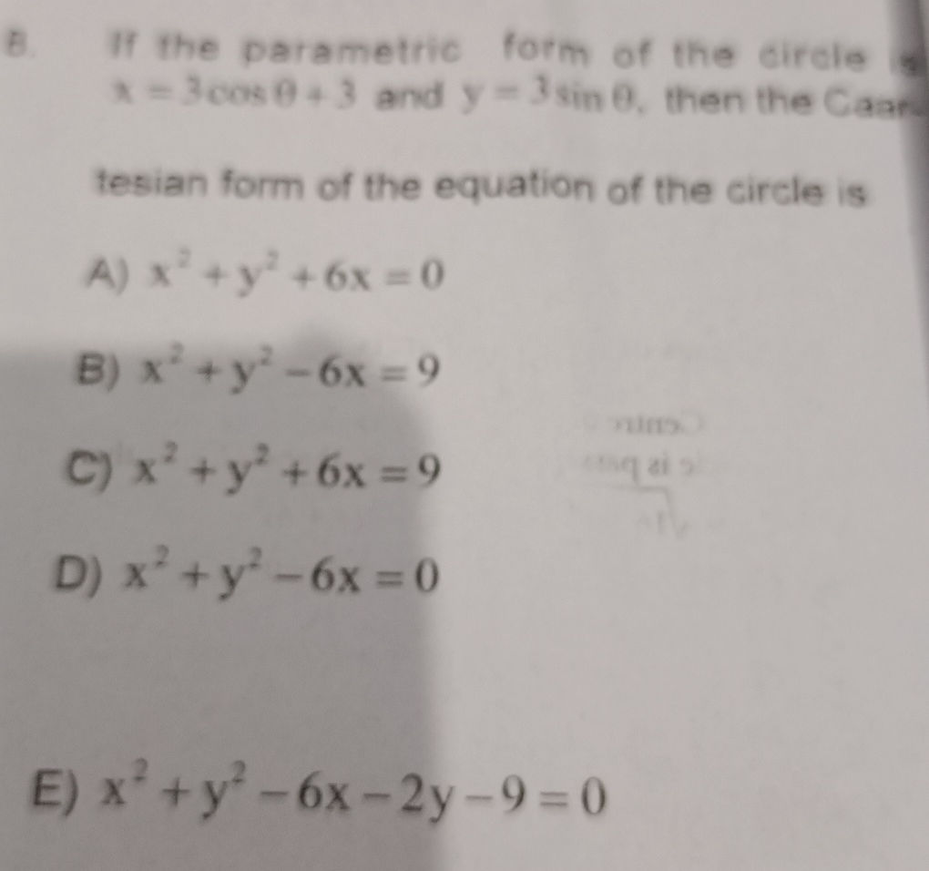 If the parametric form of the circle $x = | StudyX