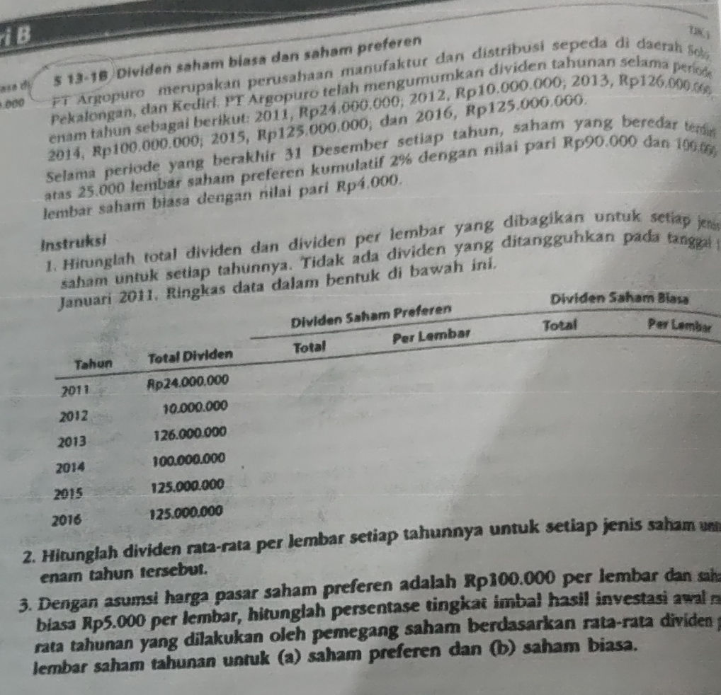 1. Hitunglah total dividen dan dividen per | StudyX