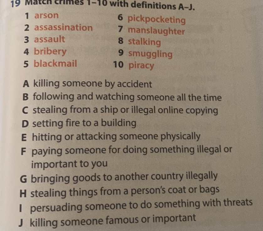 19 Match crimes 1-10 with definitions A-J. | StudyX
