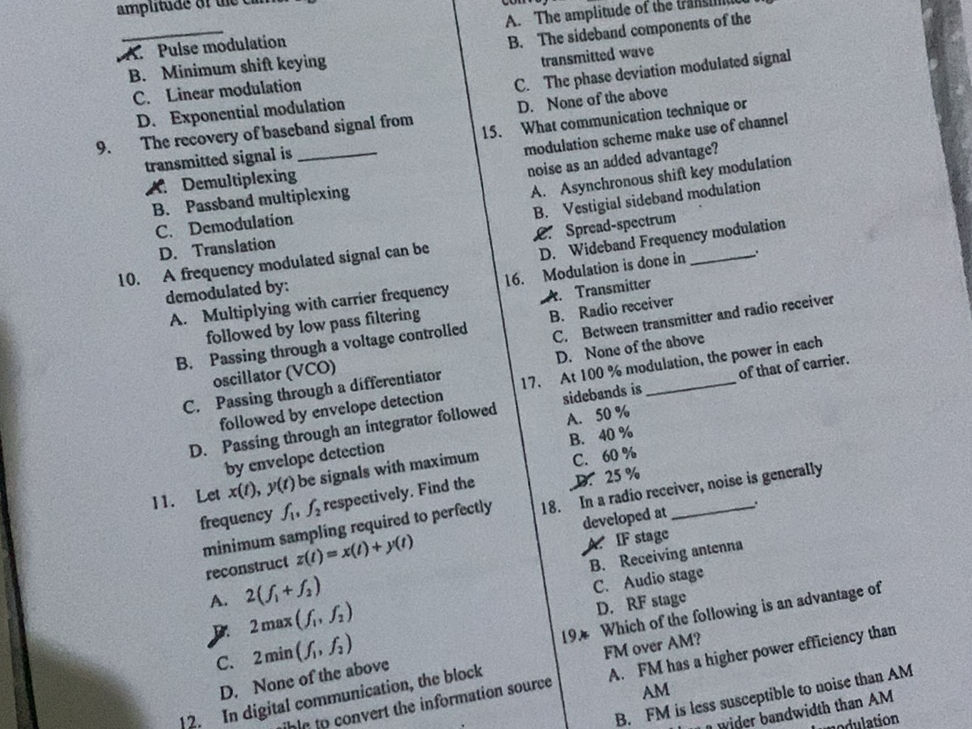9. The recovery of baseband signal from | StudyX