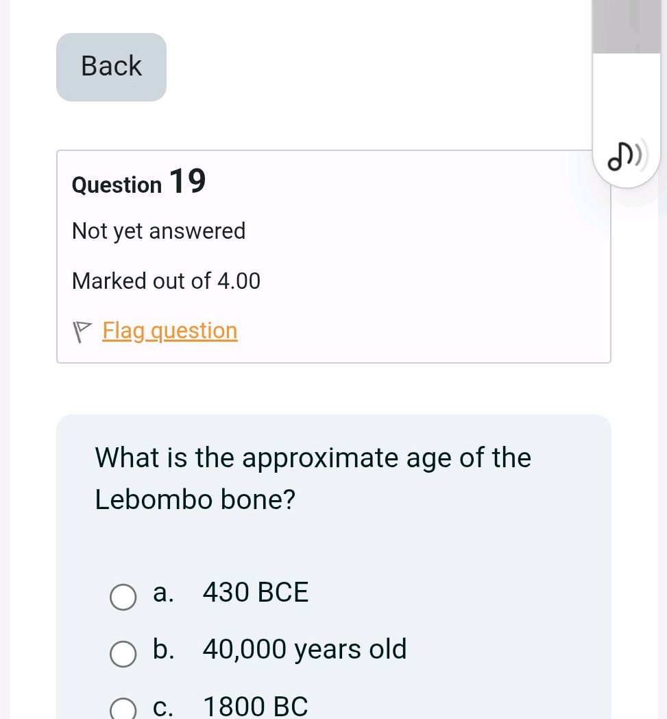 What is the approximate age of the Lebombo | StudyX