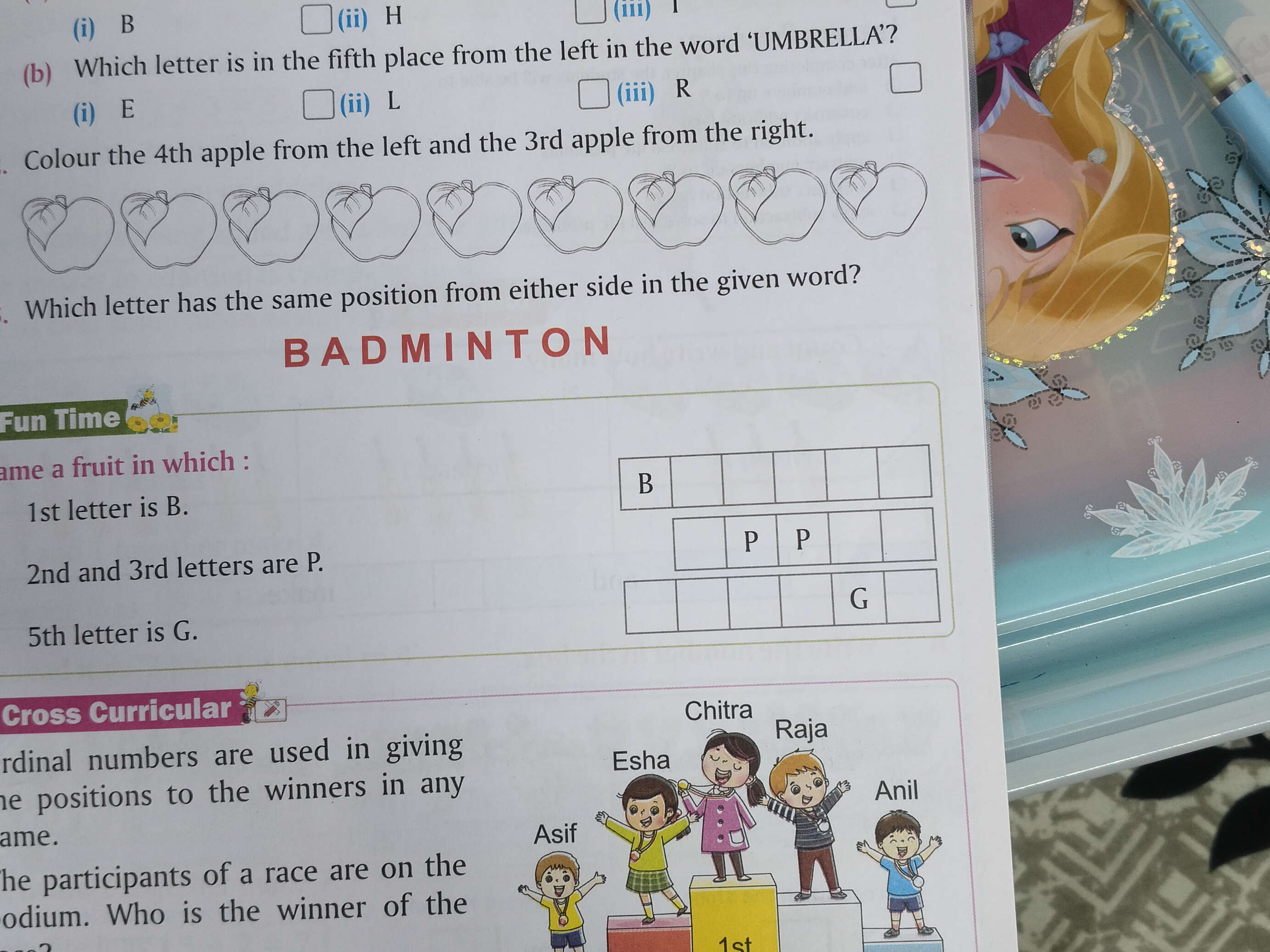 (b) Which letter is in the fifth place from