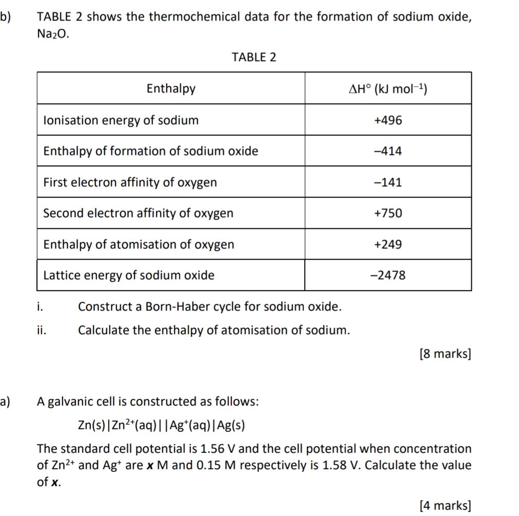 b) TABLE 2 shows the thermochemical data for | StudyX