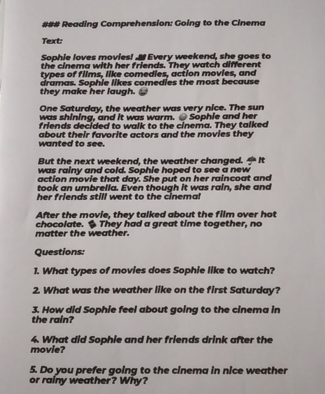 Reading Comprehension: Going to the | StudyX