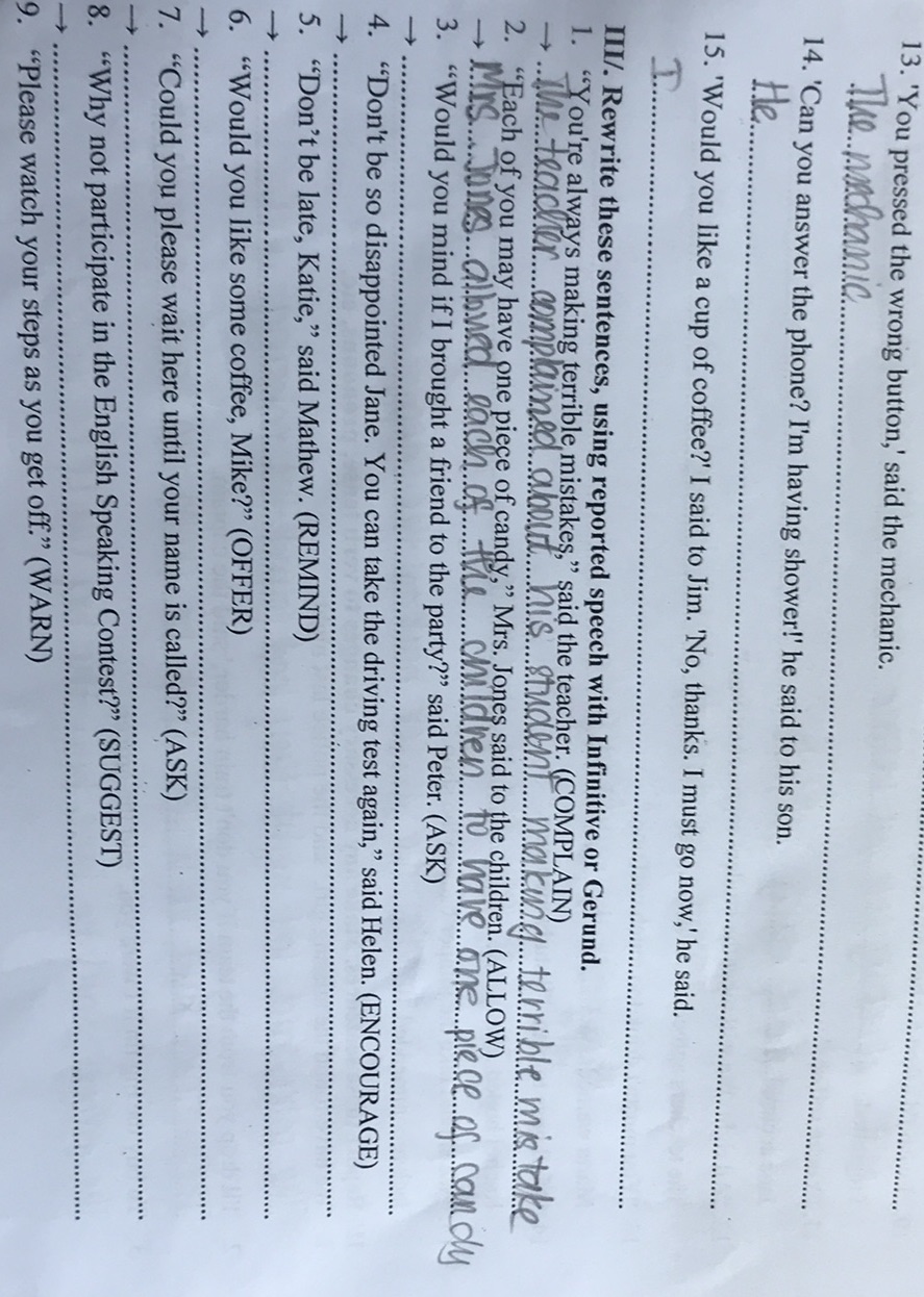 III/. Rewrite these sentences, using | StudyX