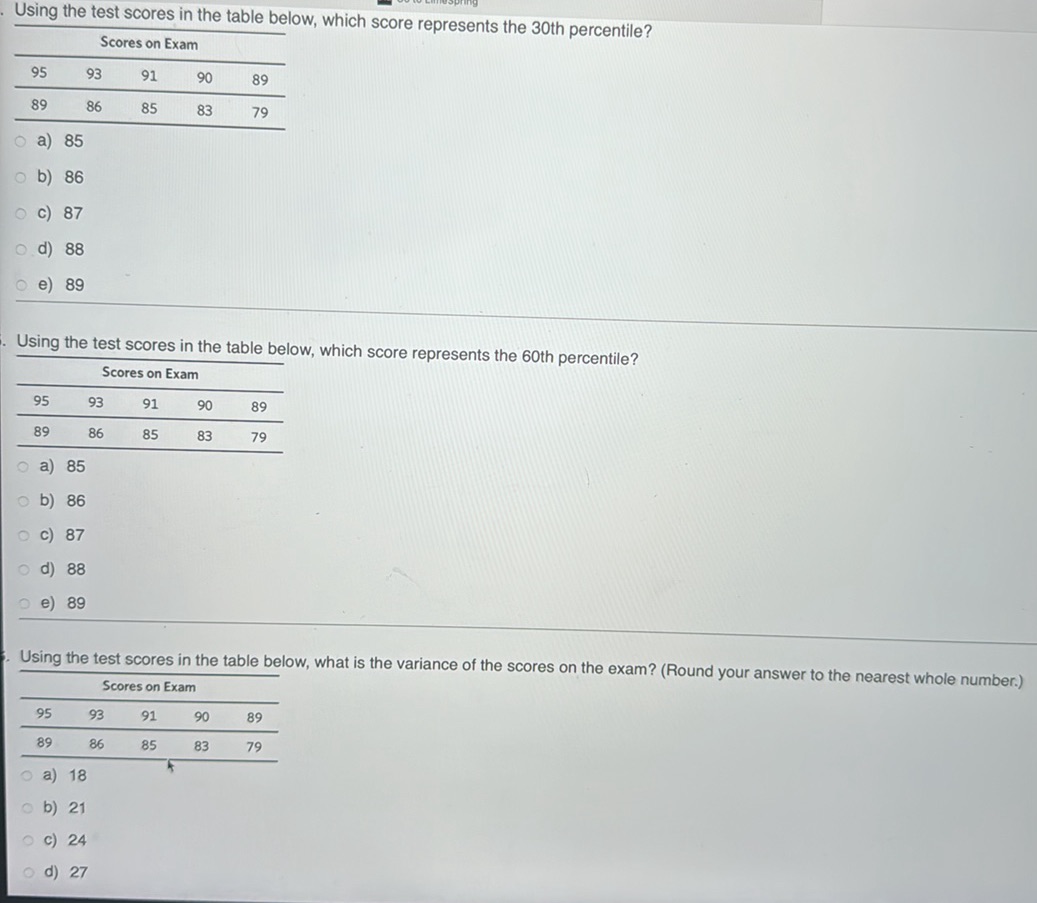 Using the test scores in the table below, | StudyX
