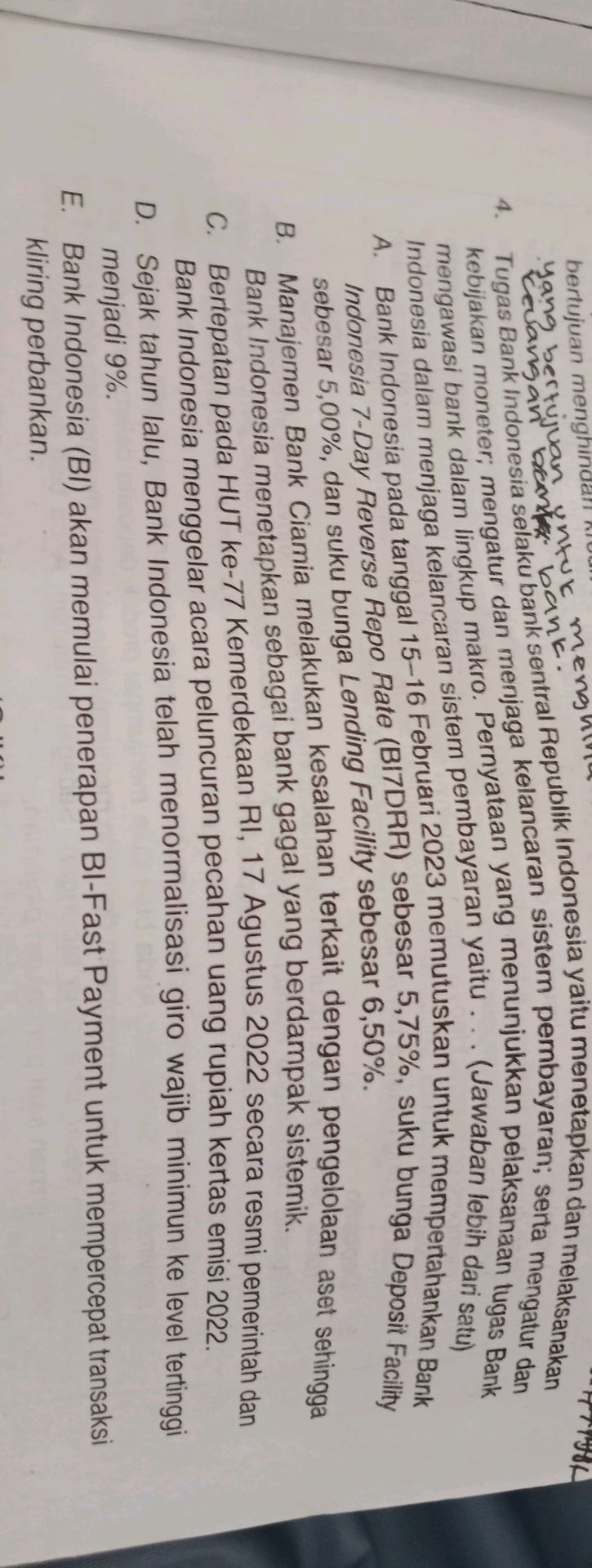 4. Tugas Bank Indonesia selaku bank sentral | StudyX