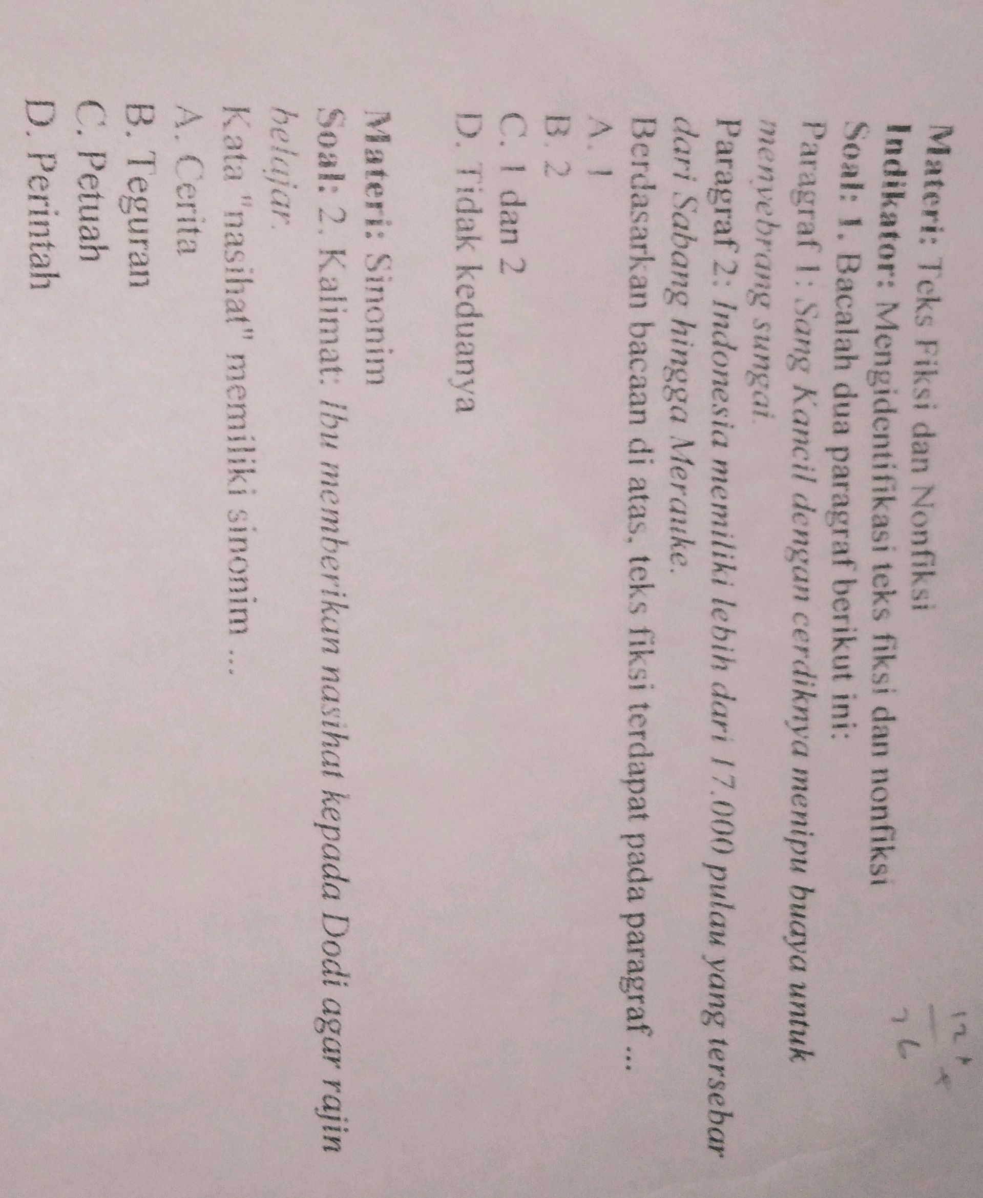 Soal: 1. Bacalah dua paragraf berikut ini: | StudyX