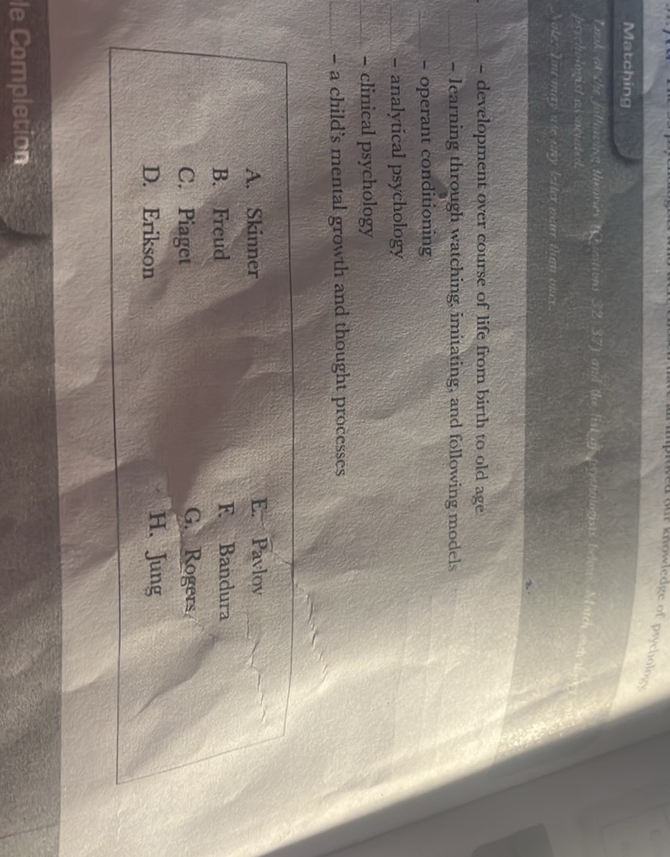 Matching Look at the following theories | StudyX