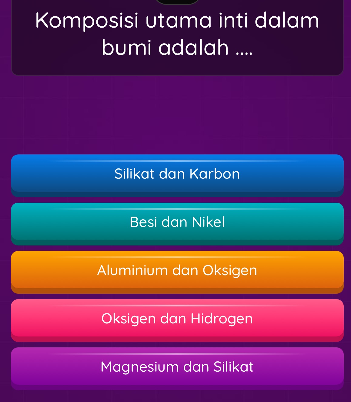 Komposisi utama inti dalam bumi adalah .... | StudyX