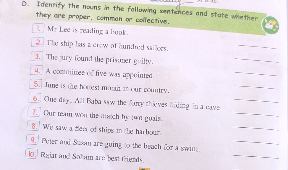 D. Identify the nouns in the following | StudyX