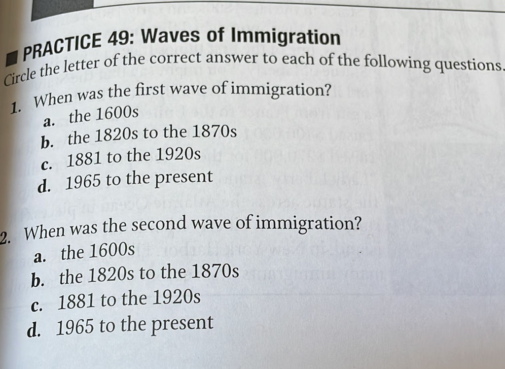 1. When was the first wave of immigration? | StudyX