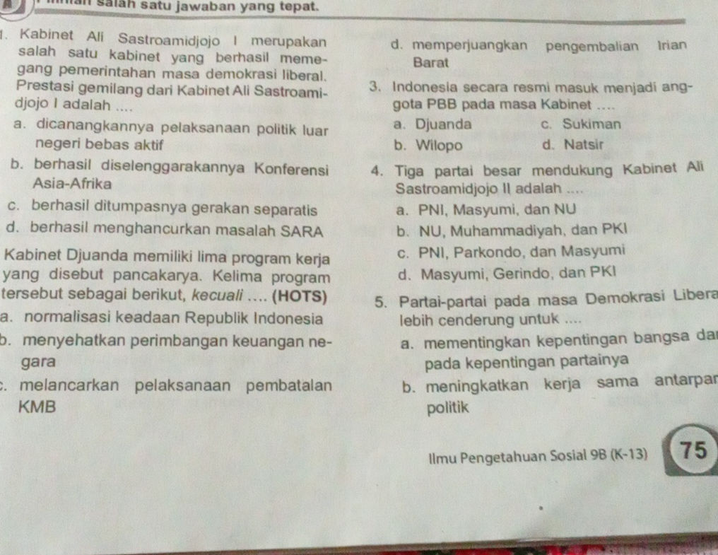 1. Kabinet Ali Sastroamidjojo I merupakan | StudyX