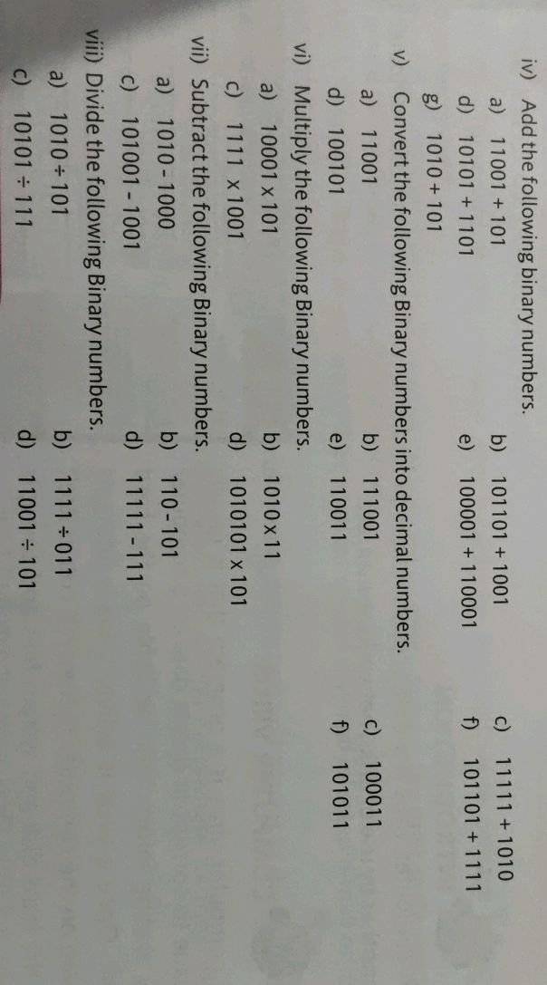iv) Add the following binary numbers. a) | StudyX