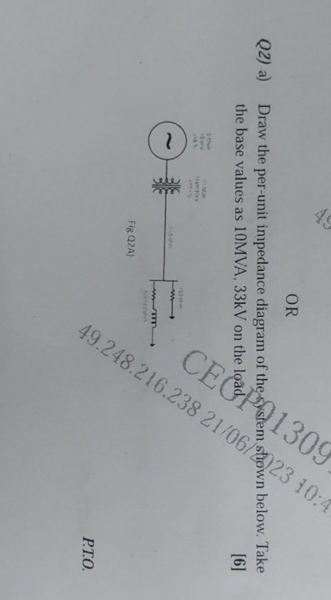 Q2) a) Draw the per-unit impedance diagram | StudyX