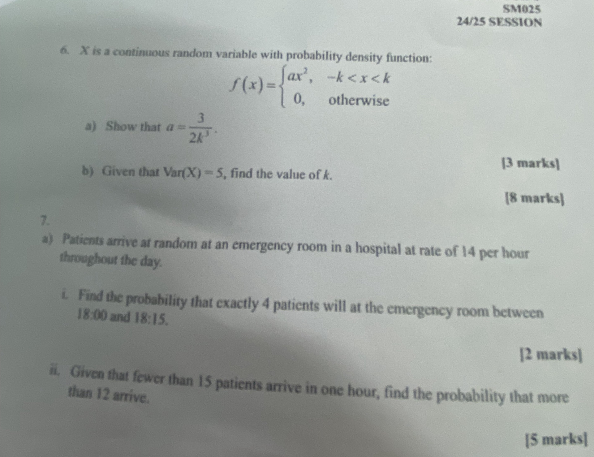 6. X is a continuous random variable with | StudyX