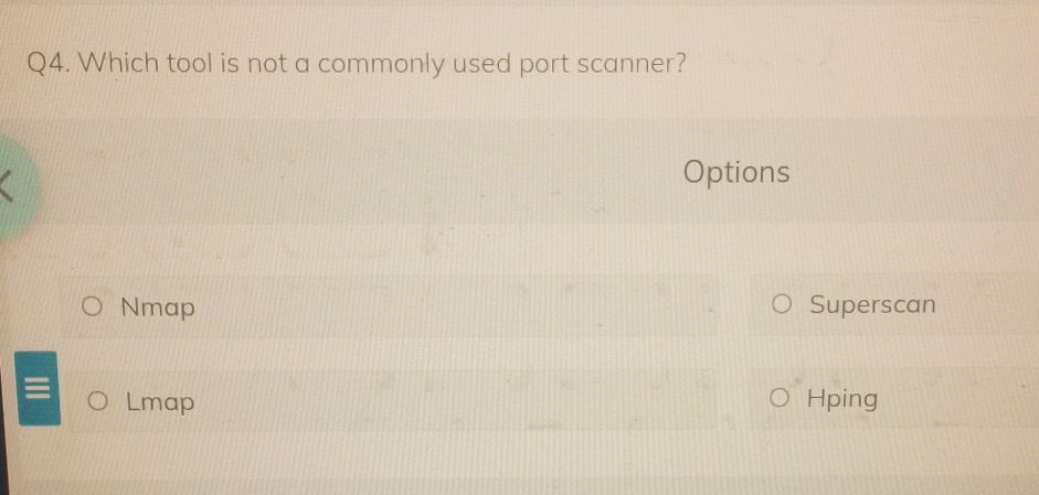 Q4. Which tool is not a commonly used port | StudyX