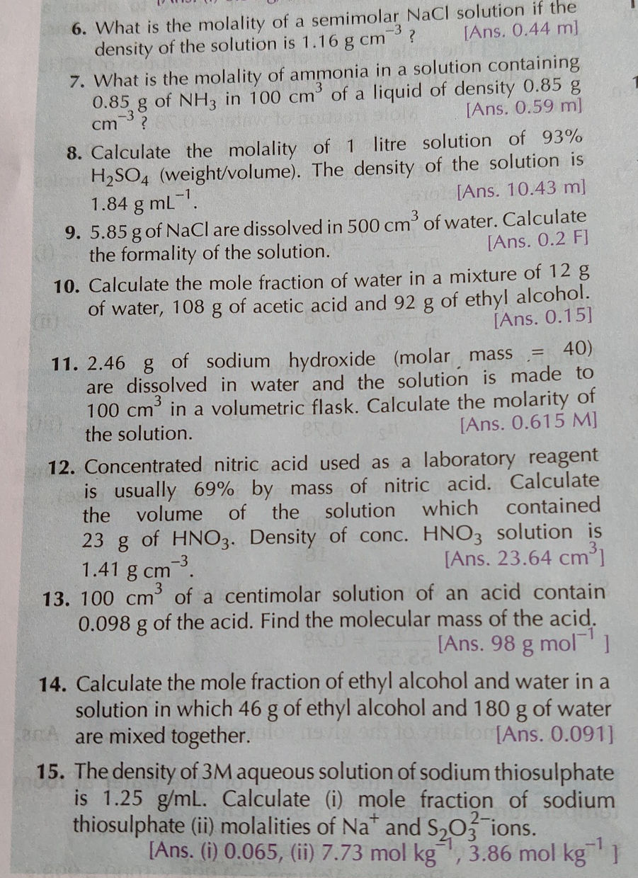 6. What is the molality of a semimolar NaCl | StudyX