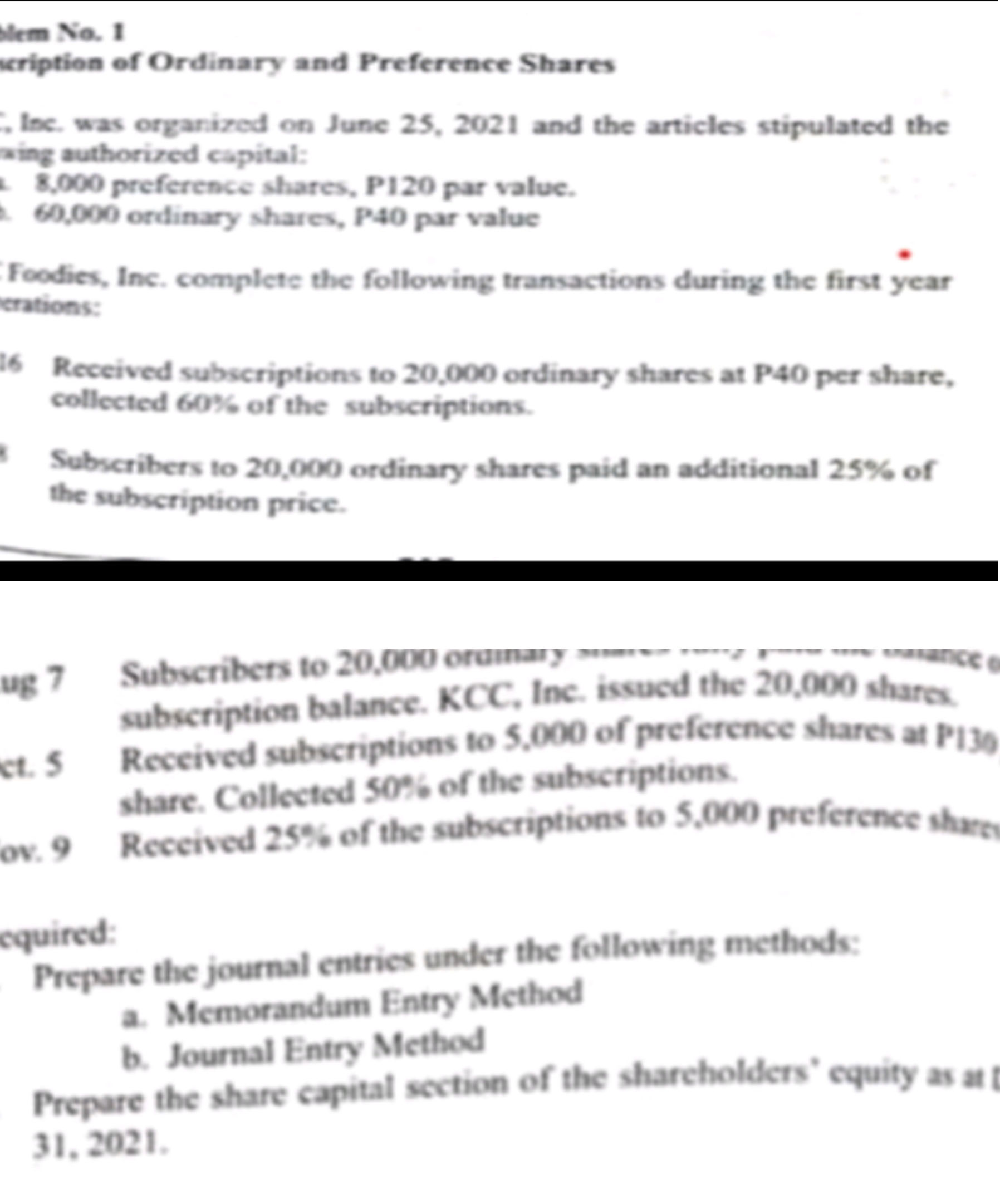 Problem No. 1 Description of Ordinary and | StudyX
