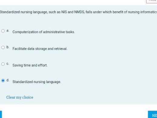 Standardized nursing language, such as NIS | StudyX