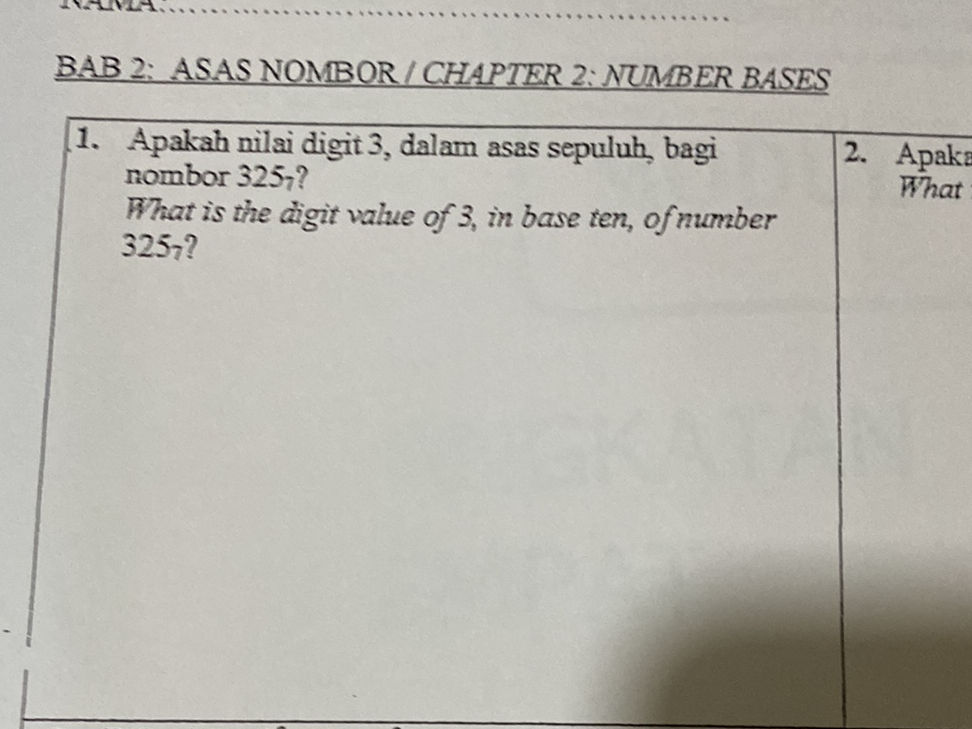 1. Apakah nilai digit 3, dalam asas sepuluh, | StudyX