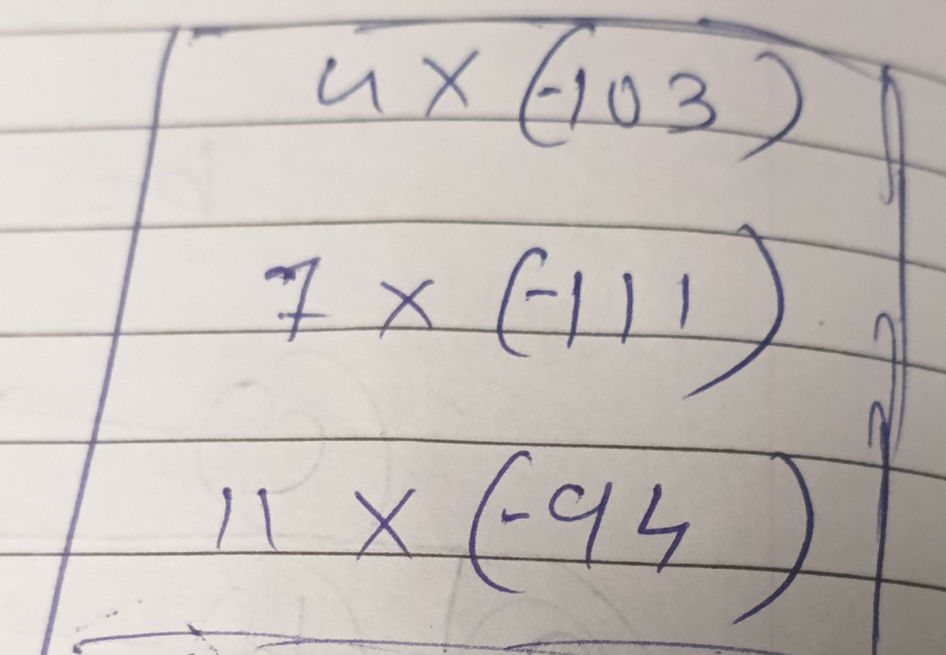 Multiplying Integers: Solve 4 x (-103), 7 x | StudyX