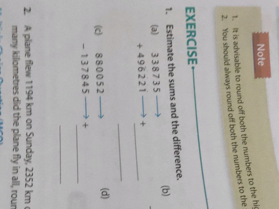 1. Estimate the sums and the difference. | StudyX