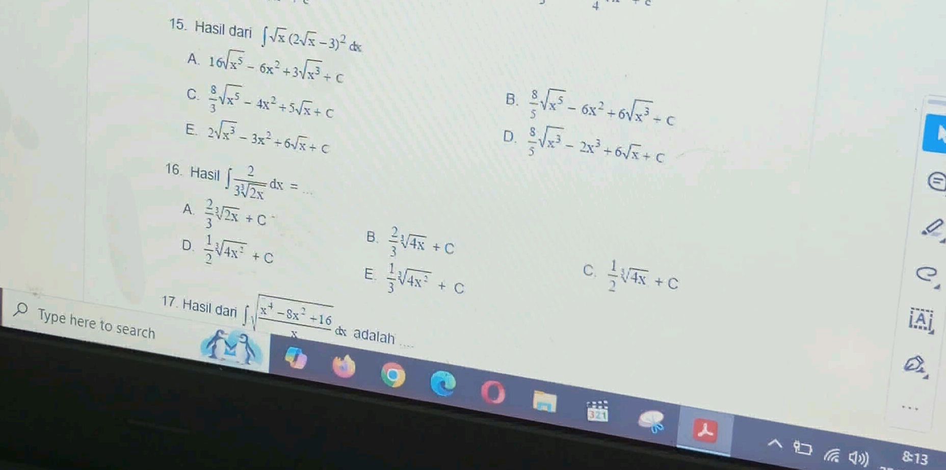 15. Hasil dari $ {x}(2 {x}-3)^2 dx$ A. | StudyX