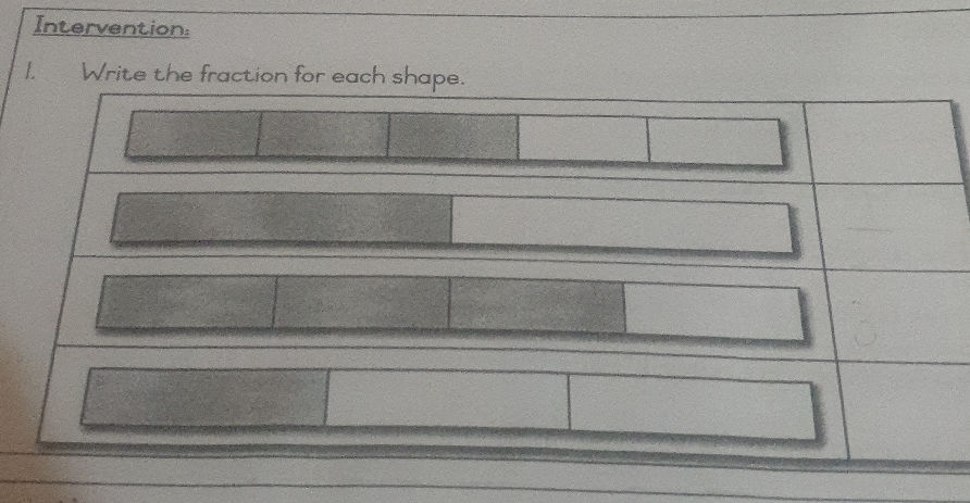 1. Write the fraction for each shape. Each | StudyX