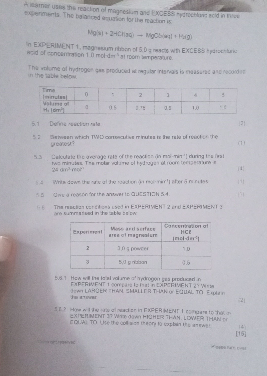 A learner uses the reaction of magnesium and | StudyX