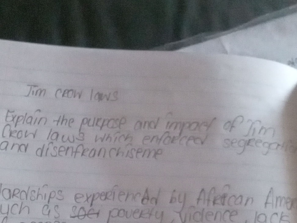 Jim CROW laws Explain the purpose and | StudyX