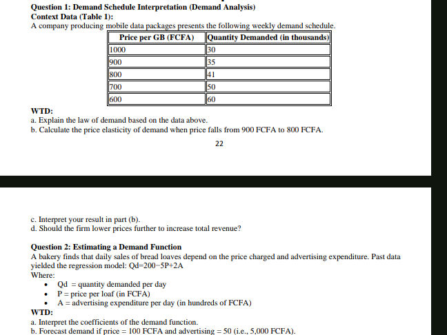Question 1: Demand Schedule Interpretation | StudyX