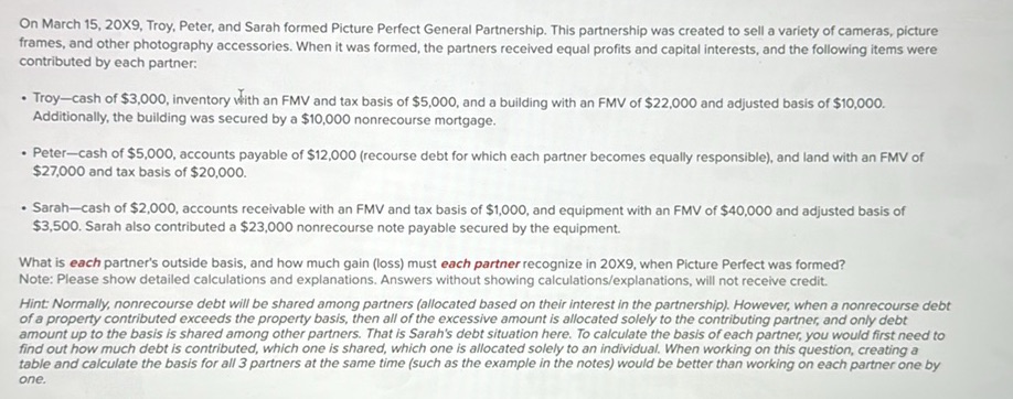 What is each partner's outside basis, and | StudyX