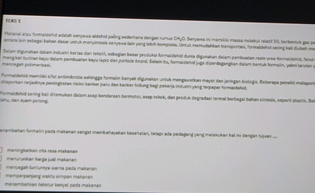 Penambahan formalin pada makanan sangat | StudyX