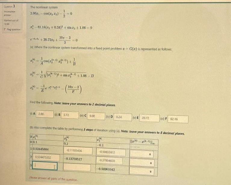 The nonlinear system $2.86x_1 - cos(x_2 | StudyX