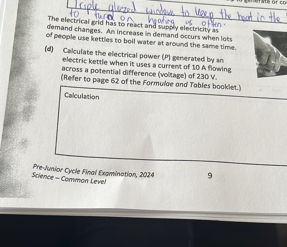 (d) Calculate the electrical power (P) | StudyX