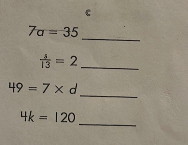 Solve for the variable in each equation: | StudyX
