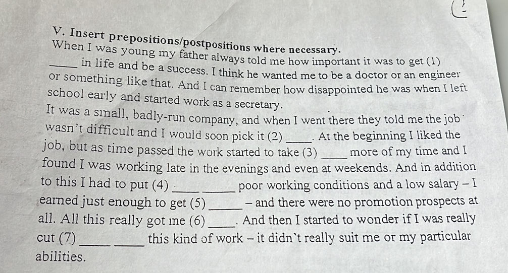 V. Insert prepositions/postpositions where | StudyX
