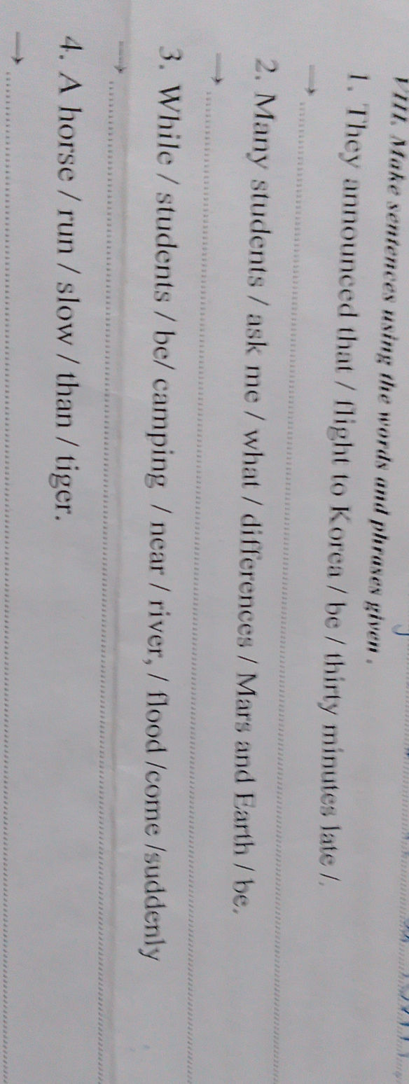 VIII. Make sentences using the words and | StudyX