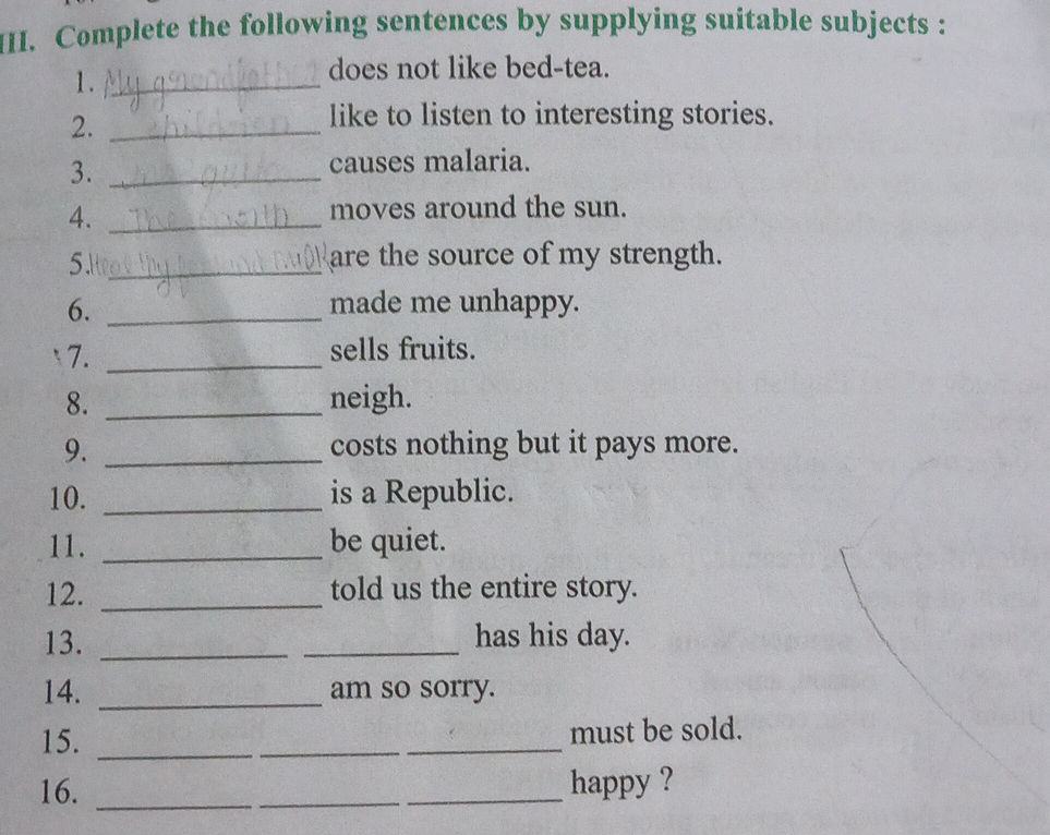 Complete the following sentences by | StudyX