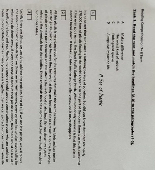 Reading Comprehension 7+ II Term Task 1. | StudyX