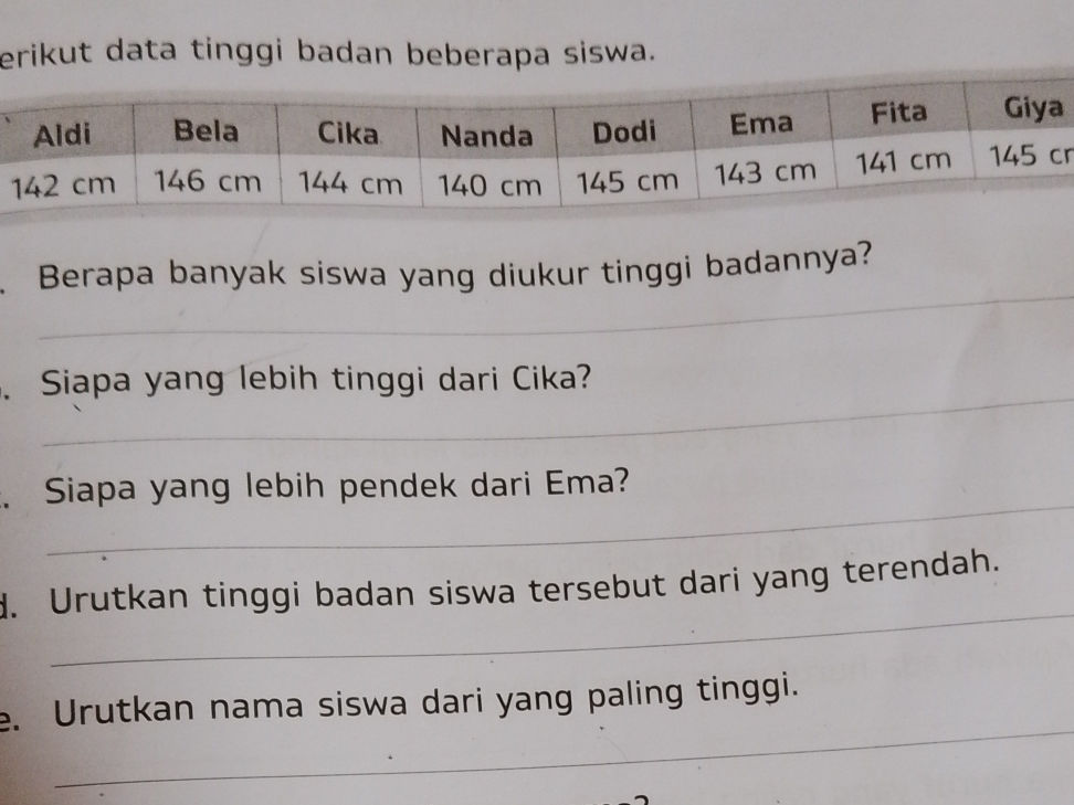 Berikut data tinggi badan beberapa siswa. | | StudyX