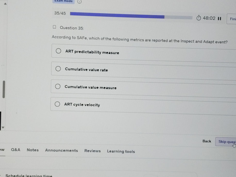 Question 35: According to SAFe, which of | StudyX