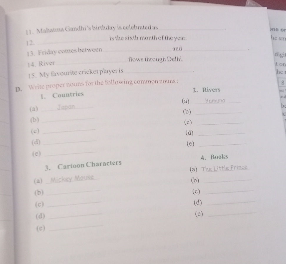 D. Write proper nouns for the following | StudyX