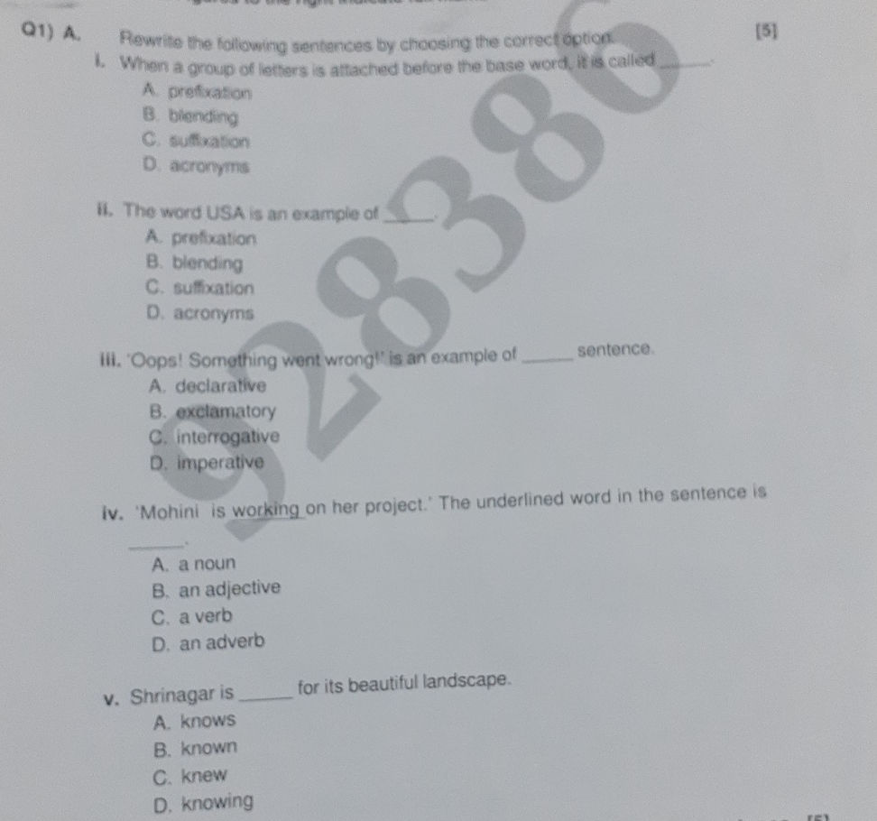 Q1) A. Rewrite the following sentences by | StudyX