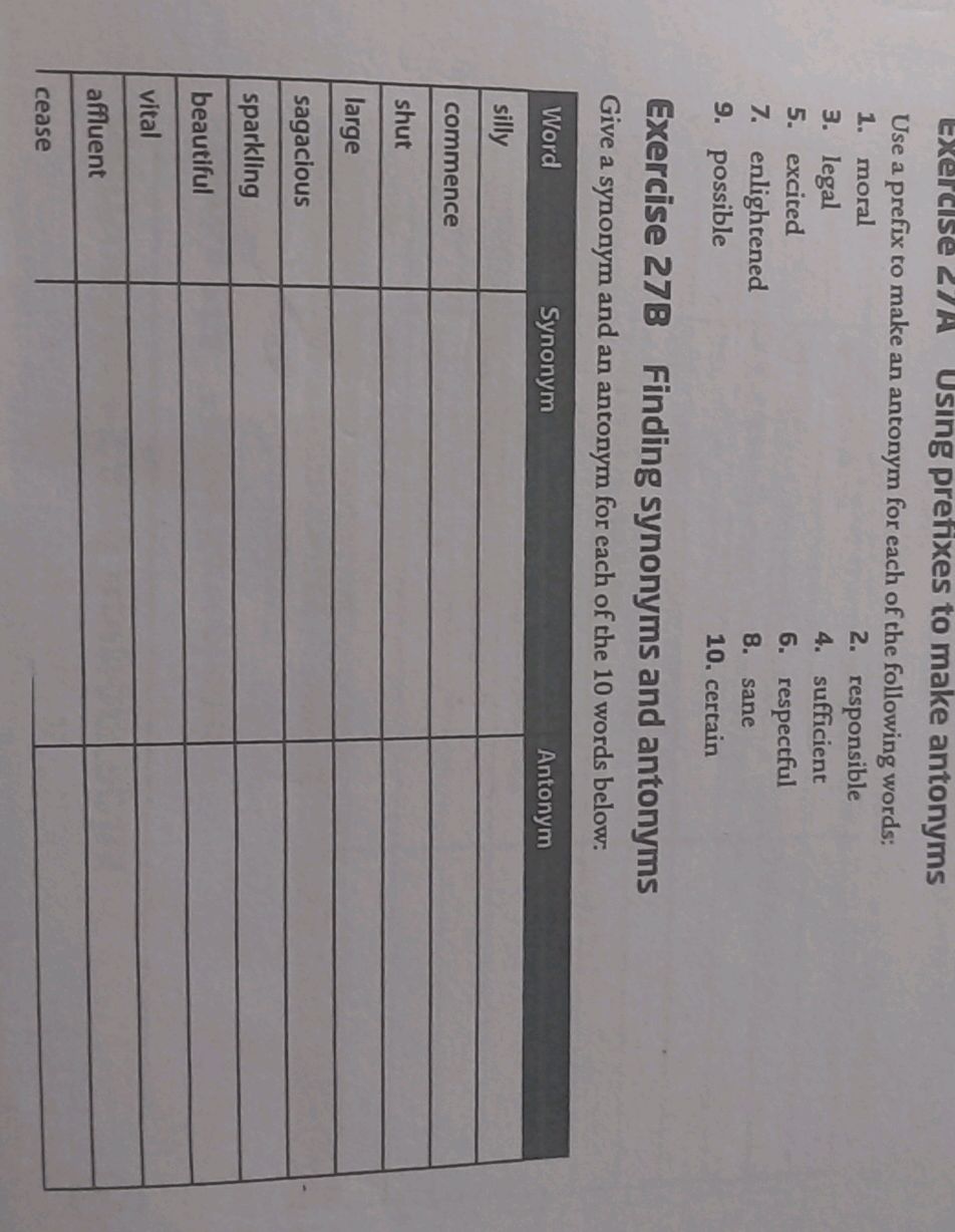 Exercise 27A Using prefixes to make antonyms | StudyX