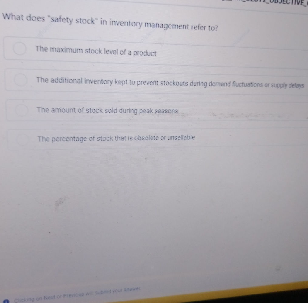 What does "safety stock" in inventory | StudyX
