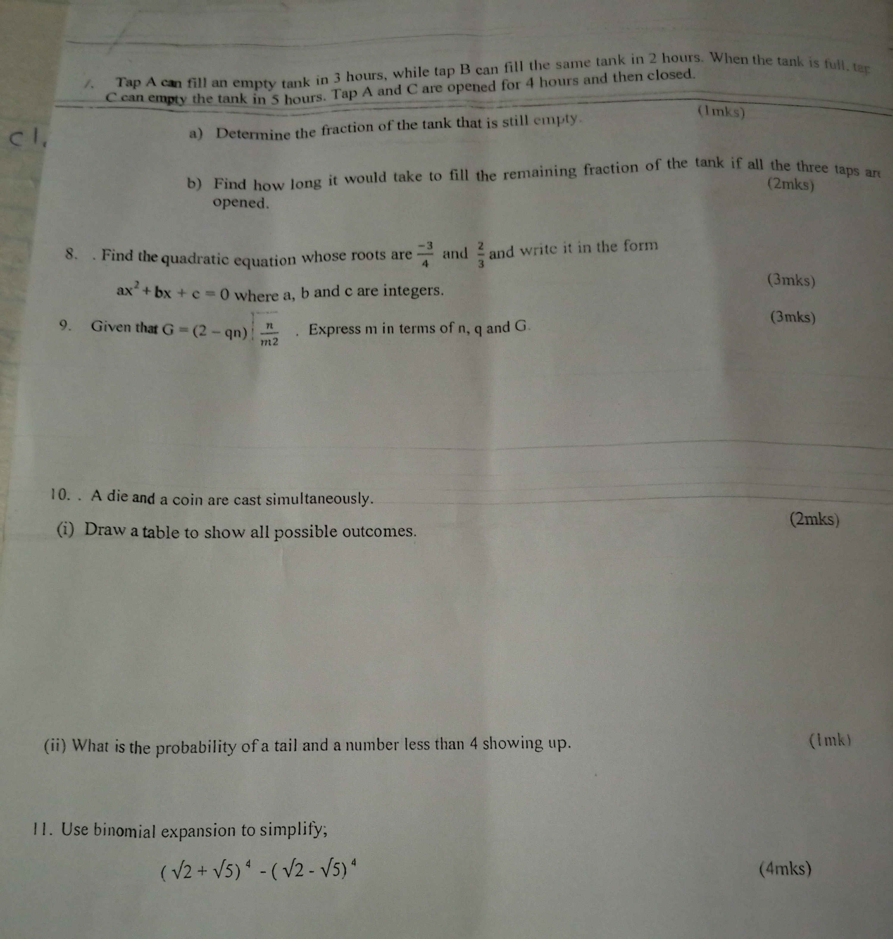 1. Tap A can fill an empty tank in 3 hours, | StudyX