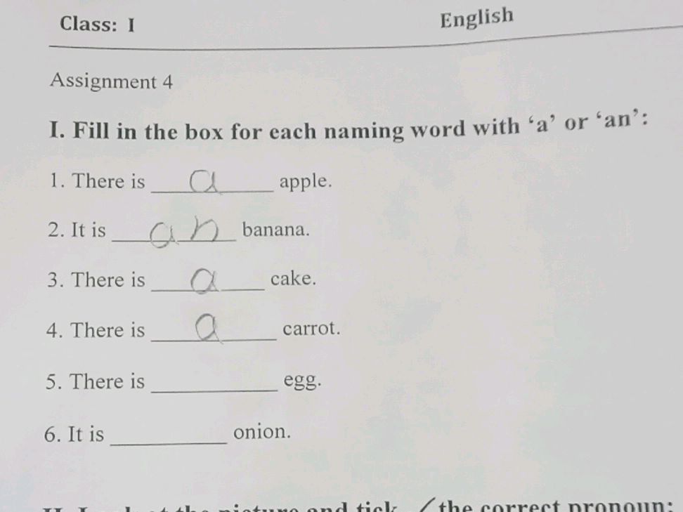 I. Fill in the box for each naming word with | StudyX
