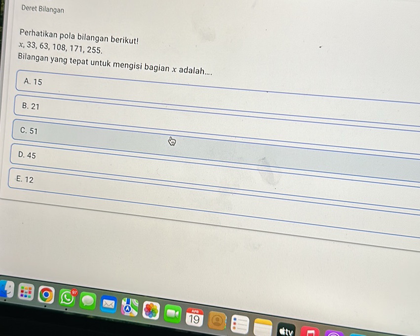 Perhatikan pola bilangan berikut! x, 33, 63, | StudyX